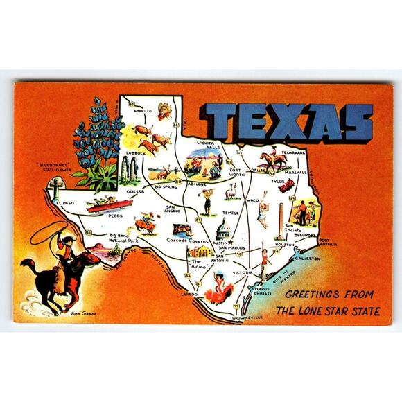 Art | Greetings From Texas Map Postcard Joan Conrad Horse Lonestar ...